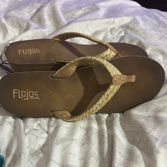 Flojos | Shoes | Flojos Brown And Gold Sandals With Shimmery Straps ...